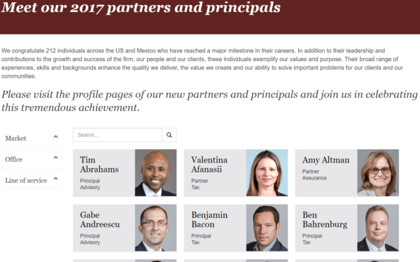 PwC New Partners (2017) * 212 New Partners and Principals