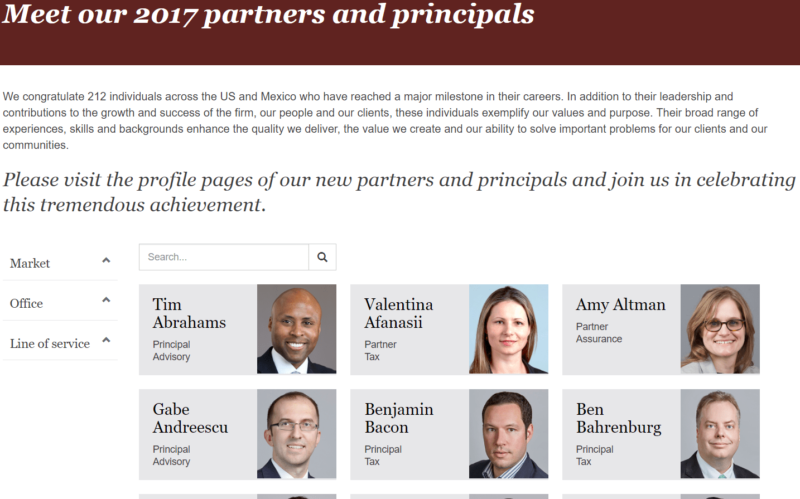 PwC New Partners (2017) * 212 New Partners and Principals